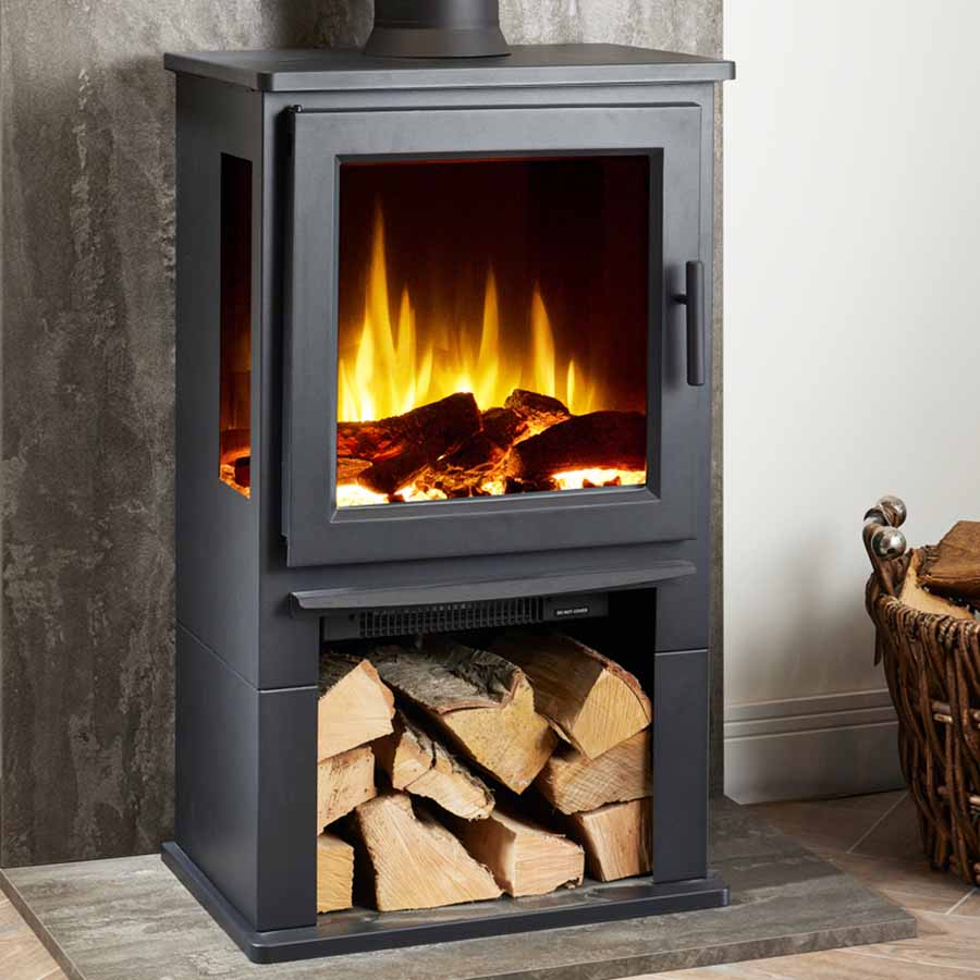 Firetti Naples 3‑Sided Stove with Log Store by OER